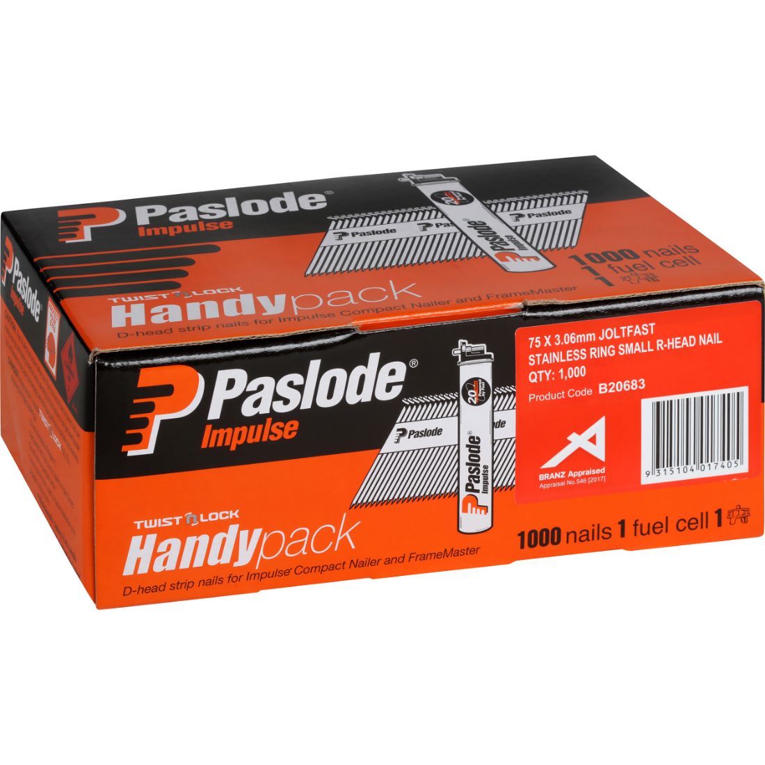 Impulse Stainless Steel Ring R-Head Nail 75 x 3.06mm Joltfast 1000 Pce ...