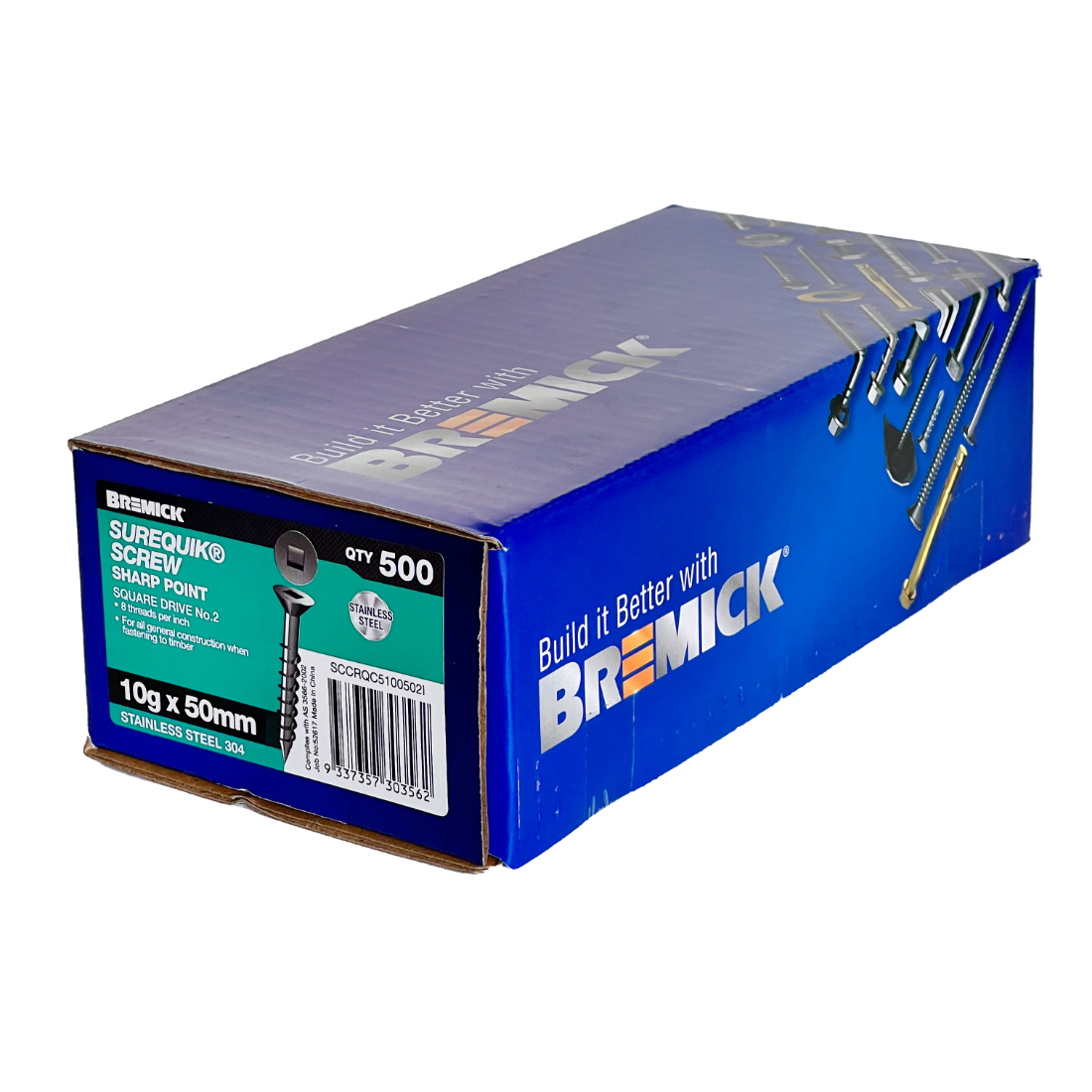 Screw Surefix SureQuik Square Stainless Steel T304 10g x 50mm 500 Box ...