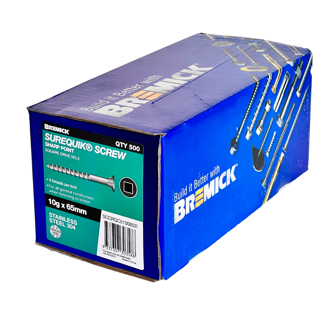 Screw Surefix SureQuik Square Stainless Steel T304 10g x 65mm 500 Box ...