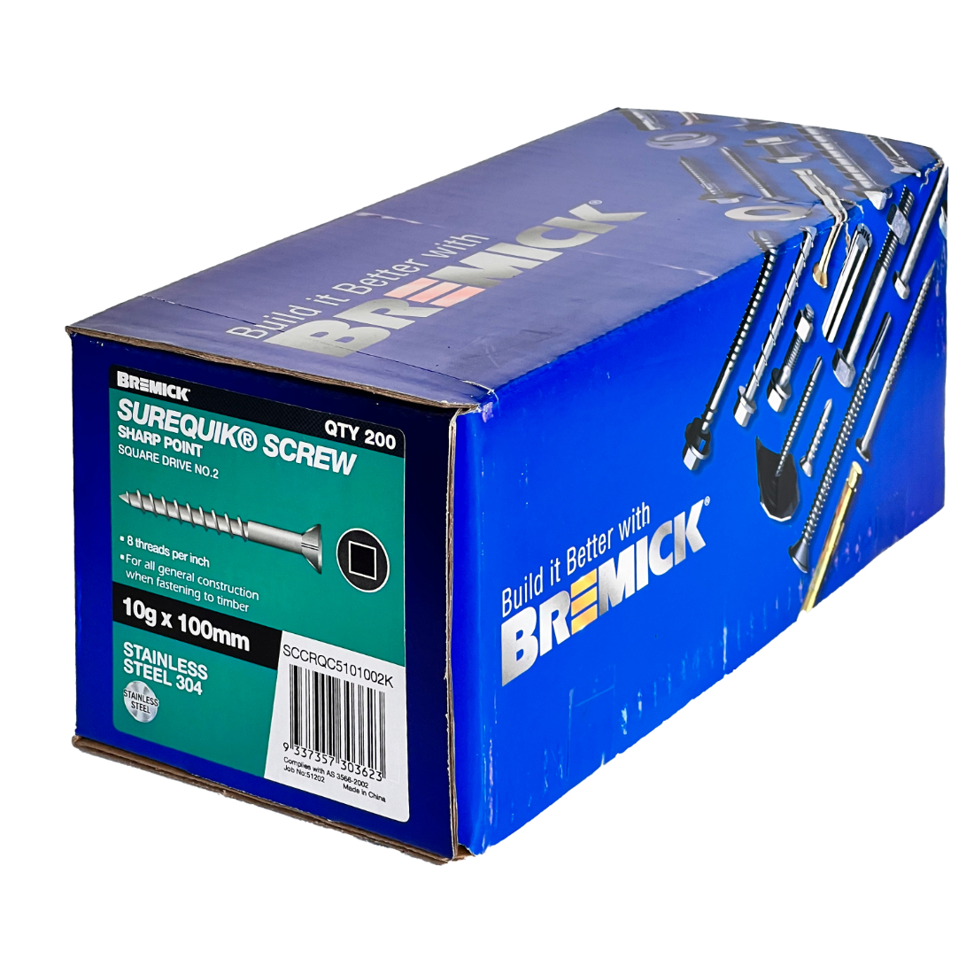 Screw Surefix SureQuik Square Stainless Steel T304 10g x 100mm 200 Box ...