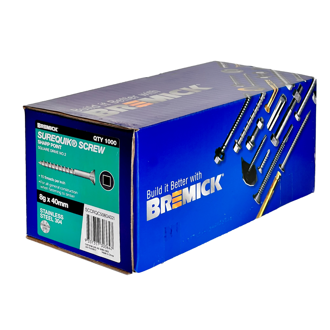 Screw Surefix SureQuik Square Stainless Steel T304 8g x 40mm 1000 Box ...