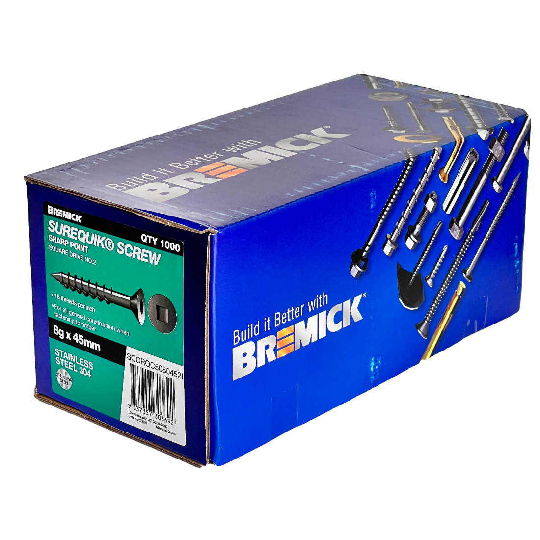 Screw Surefix SureQuik Square Stainless Steel T304 8g x 45mm 1000 Box ...