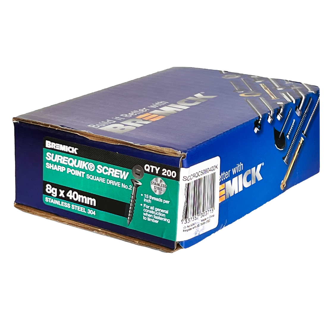 Screw Surefix SureQuik Square Stainless Steel T304 8g x 40mm 200 Box ...