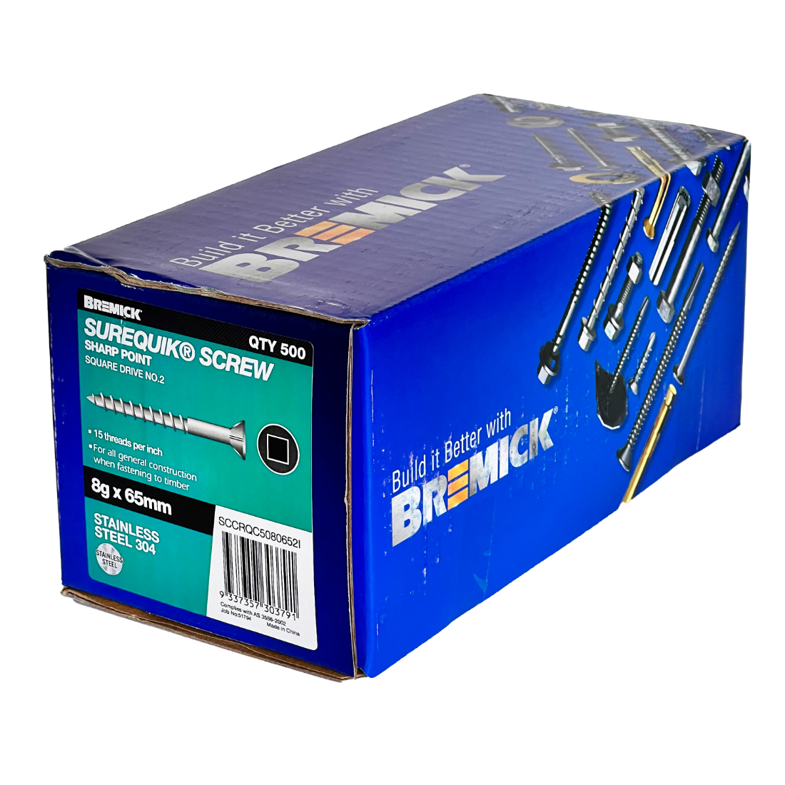 Screw Surefix SureQuik Square Stainless Steel T304 8g x 65mm 500 Box ...