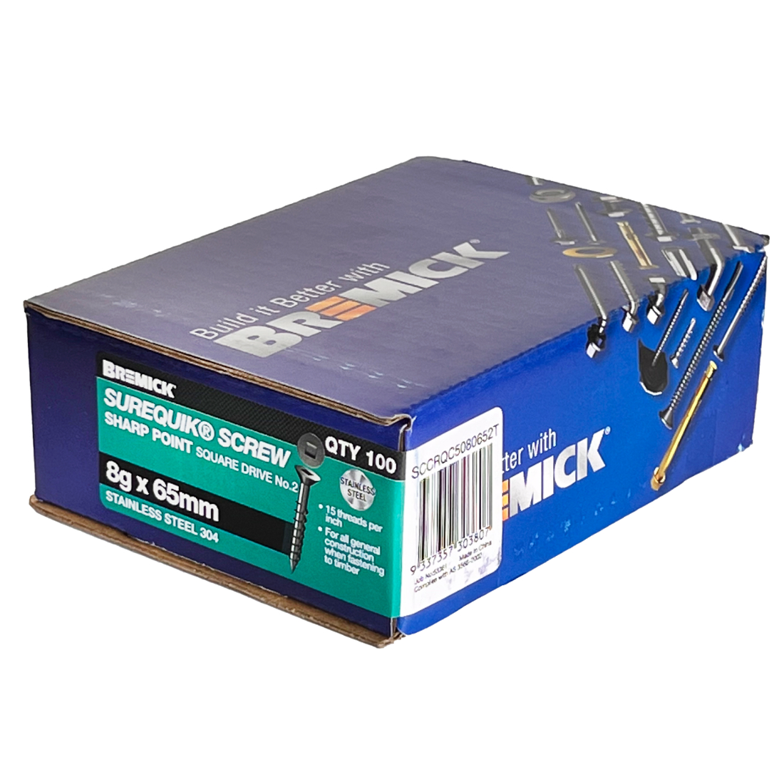 Screw Surefix SureQuik Square Stainless Steel T304 8g x 65mm 100 Box ...