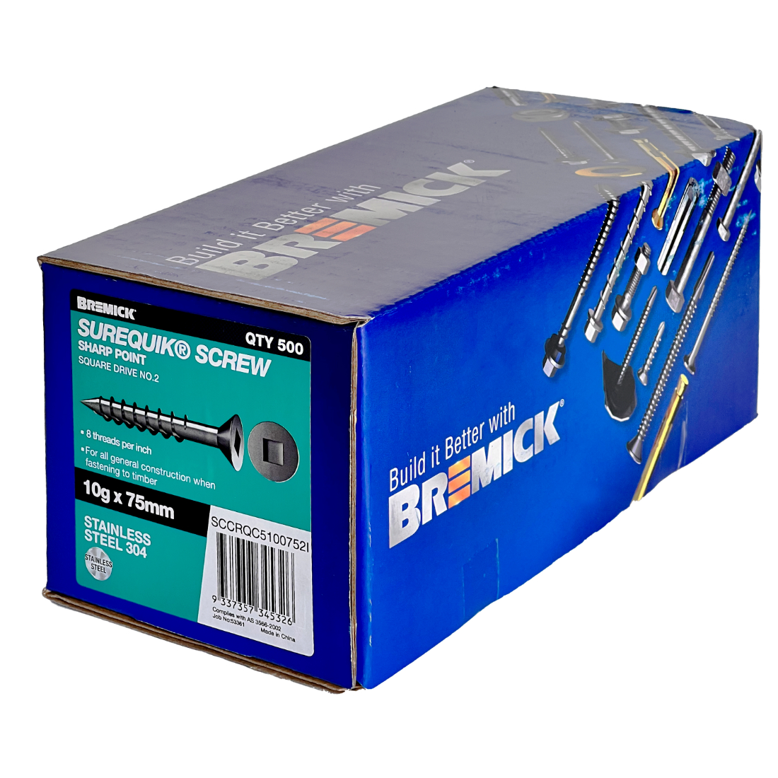 Screw Surefix SureQuik Square Stainless Steel T304 10g x 75mm 500 Box ...