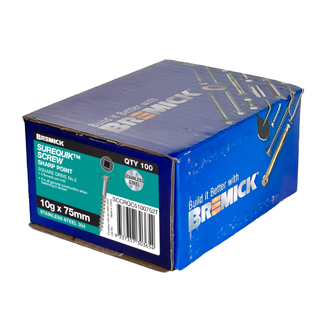 Screw Surefix SureQuik Square Stainless Steel T304 10g x 90mm 100 Box ...