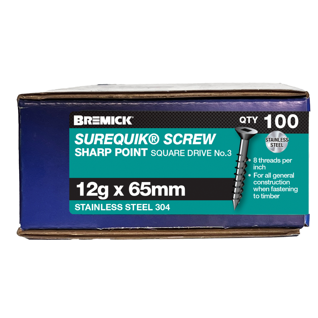 Screw Surefix SureQuik Square Stainless Steel T304 12g x 65mm 100 Box ...