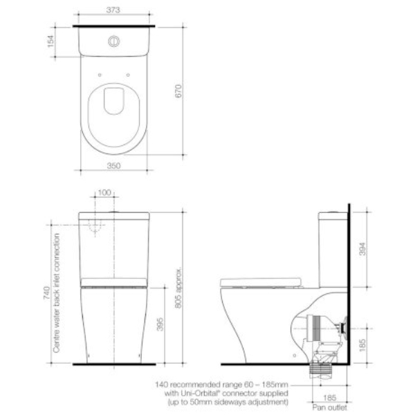 Luna Wall Faced Toilet Suite Bottom Inlet 829710W | PlaceMakers NZ