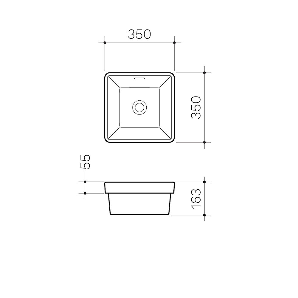 Square Inset Basin 350mm No Tap Hole White CL40012.W0 | PlaceMakers NZ