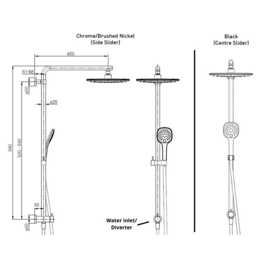 Splash Plus Column Shower Square 3 Function Chrome 40333.02 ...