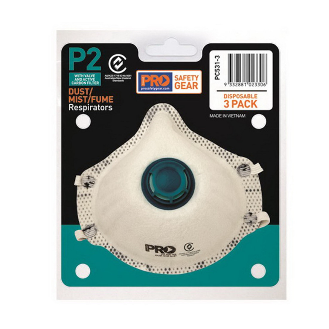 Respiratory Protection P2 Class Dust Mask with Valve 3 Pack PC531-3 ...