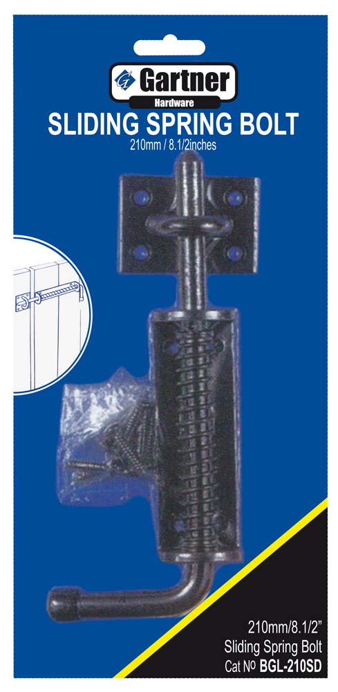 Spring Slide Bolt 210mm Black BGL-210SD | PlaceMakers NZ
