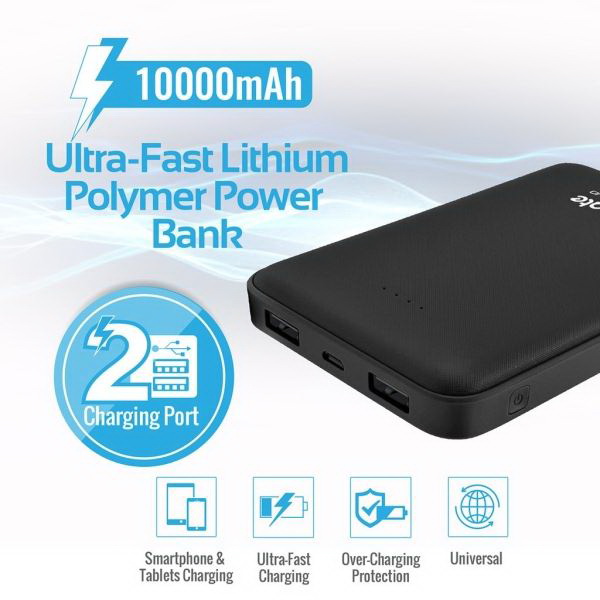 10000mAh Ultra-Slim Lithium Polymer Charging Power Bank with Dual USB ...