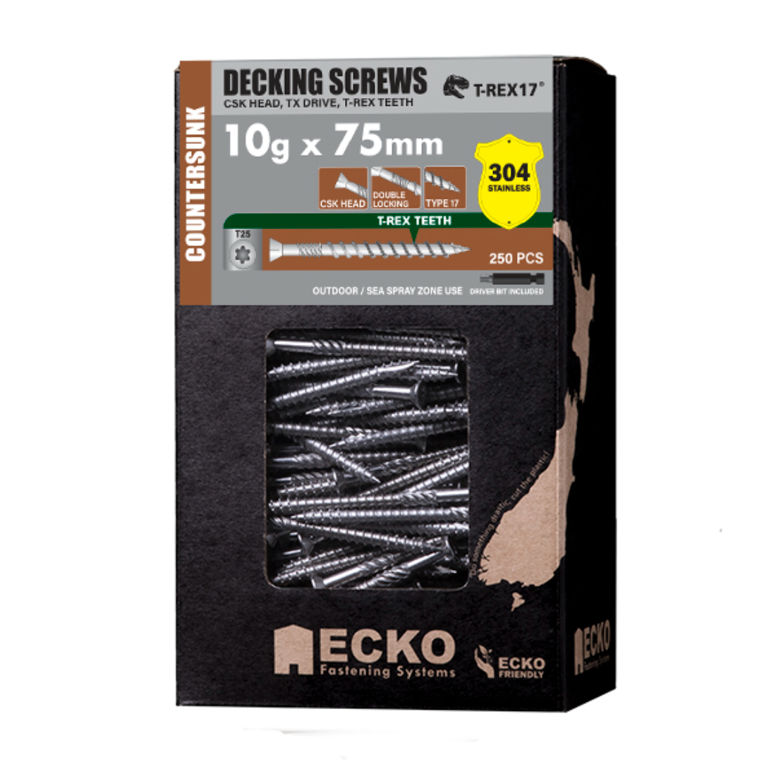 ECKO T-Rex17 Decking Screw Countersunk Head Stainless Steel T304 T25 ...