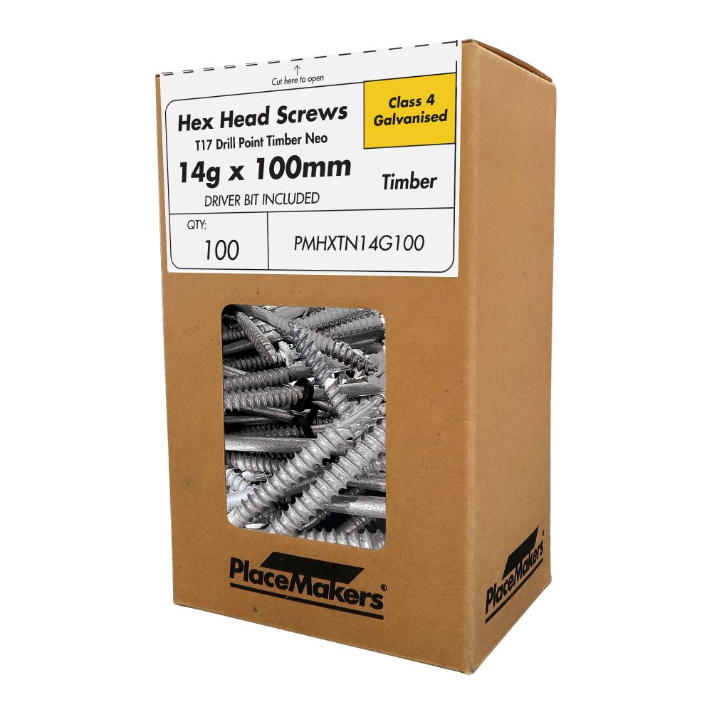 Hex Head T17 Screw Galvanised CL4 Neo 14g x 100mm 100 Box | PlaceMakers NZ