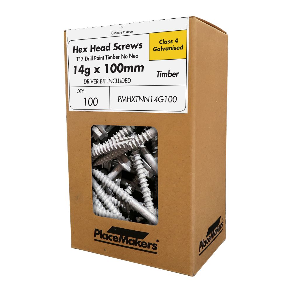 Hex Head T17 Screw Galv CL4 No Neo Washer 14g 100mm 100 Pack ...