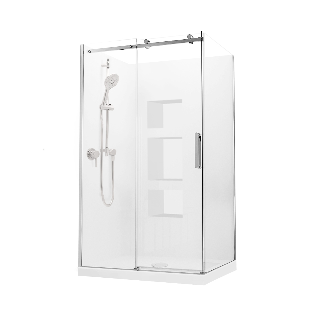 Evora Square Corner Shower Sliding Door 1200 x 900mm Metallic Side ...