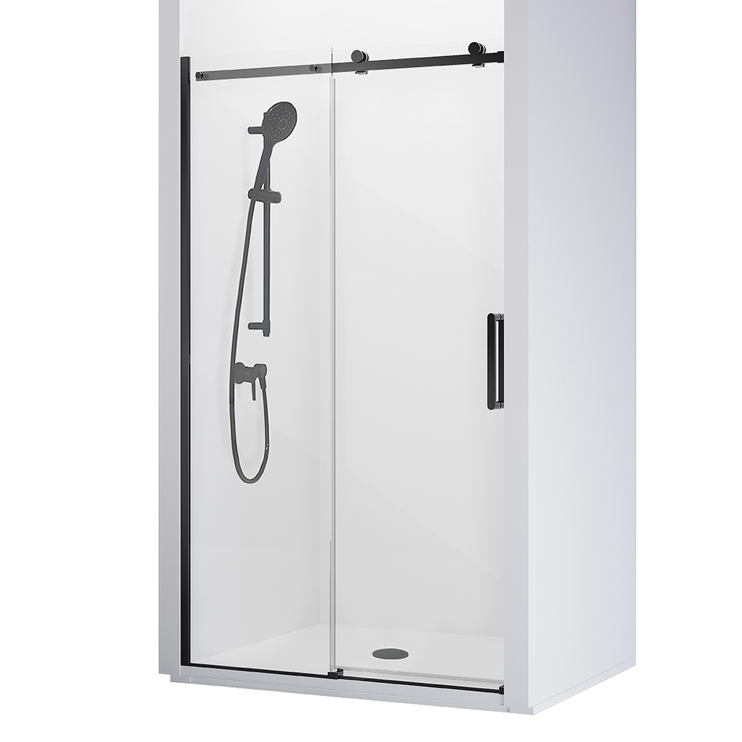 Evora Alcove 3 SIded Shower Sliding Door 1200 x 900mm Black Flat Wall ...