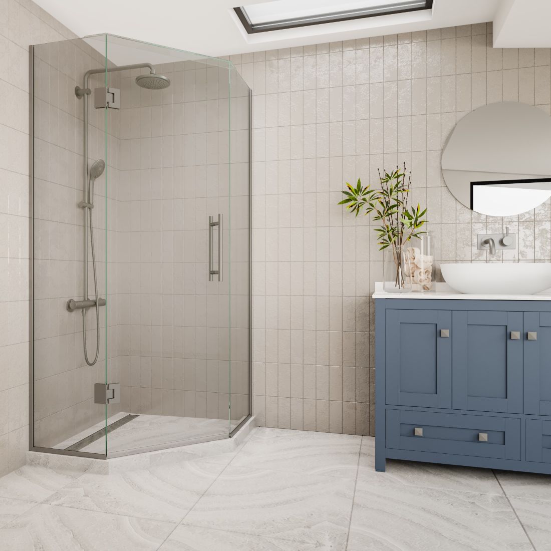 Apex Hinged Quad Tile Centrel Waste 1000 x 1000 x 2040mm Brushed Nickel ...