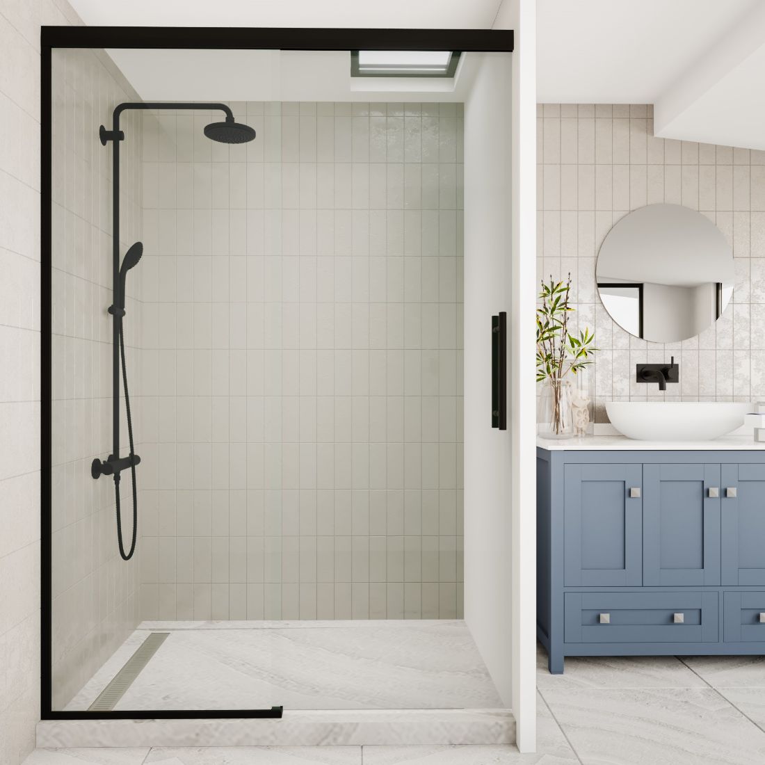 Apex Sliding Alcove Tile Channel Waste 1600 x 900 x 2040mm Black ...