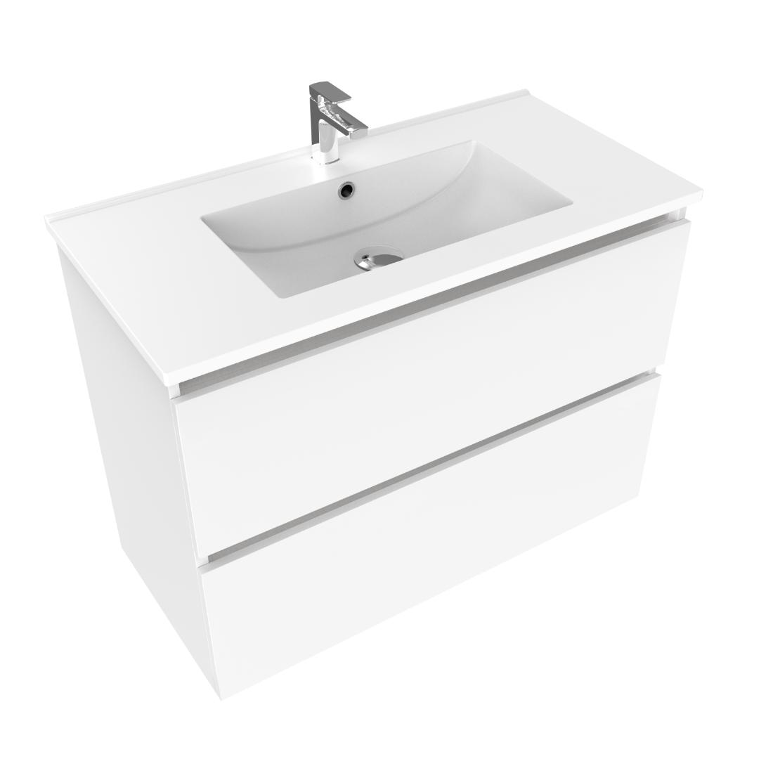 Frank Plus Wall Hung Vanity 900mm 2 Drawer Matte White | PlaceMakers NZ