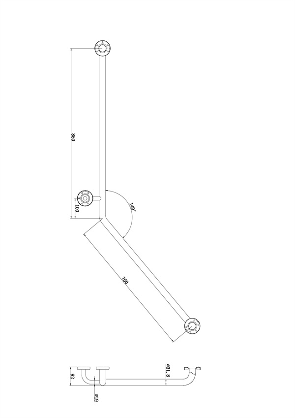 Classic Care Left Hand Grab Bar 800 x 700mm (Concealed Fixing) Matte ...