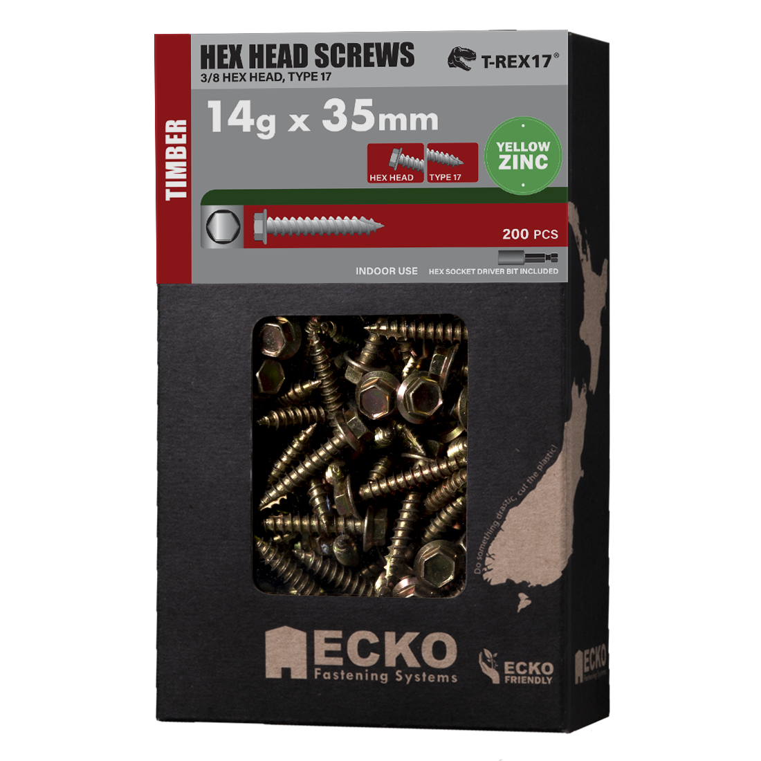 Screw Yellow Zinc T17 Hex Head 14g x 35mm 200 Pack | PlaceMakers NZ