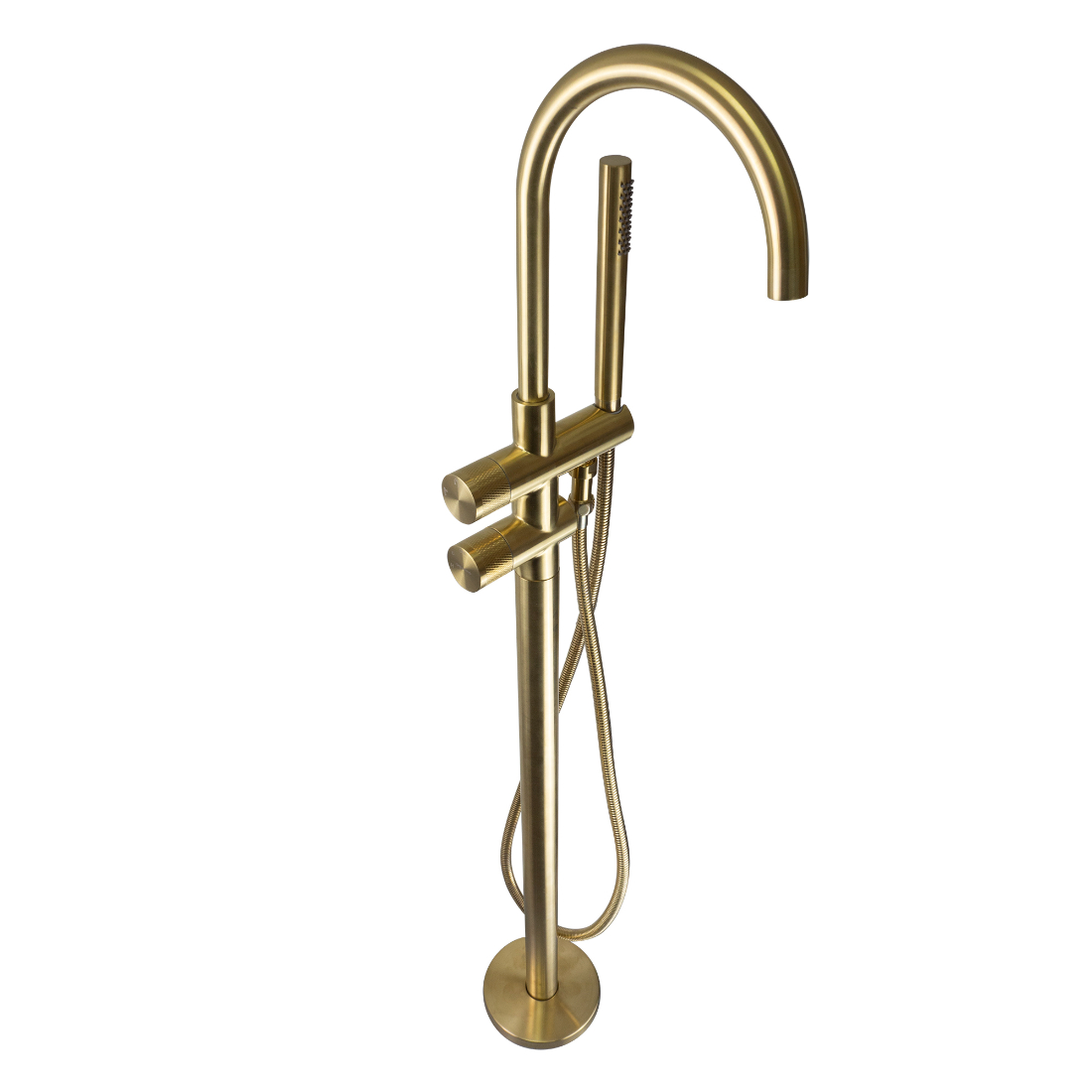 Circo Floor Mounted Bath Set 225mm Spout Mains Pressure With Handshower Brushed Gold ...